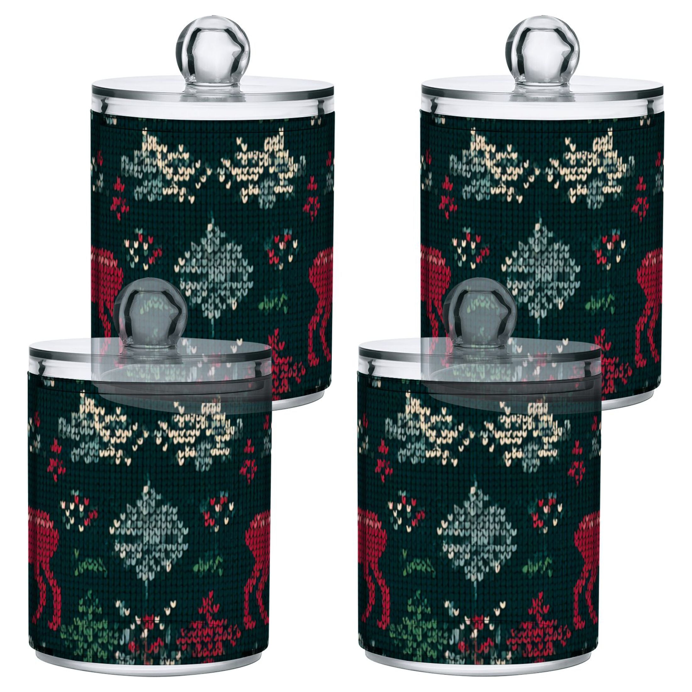 Knit Abstract Pattern and Reindeer Christmas Translucent Plastic Cans ...