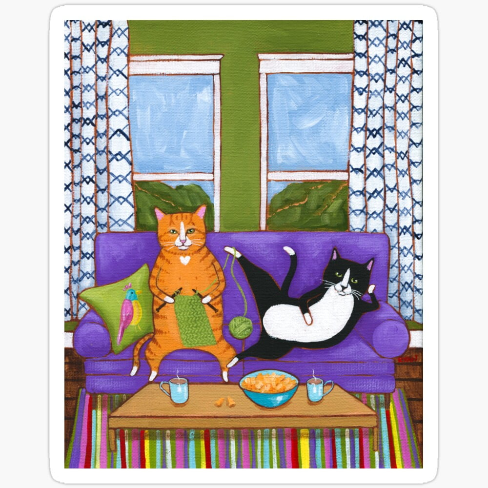 Knit And Chill Cats Sticker Phone Decal Water Bottle Stickers Car ...