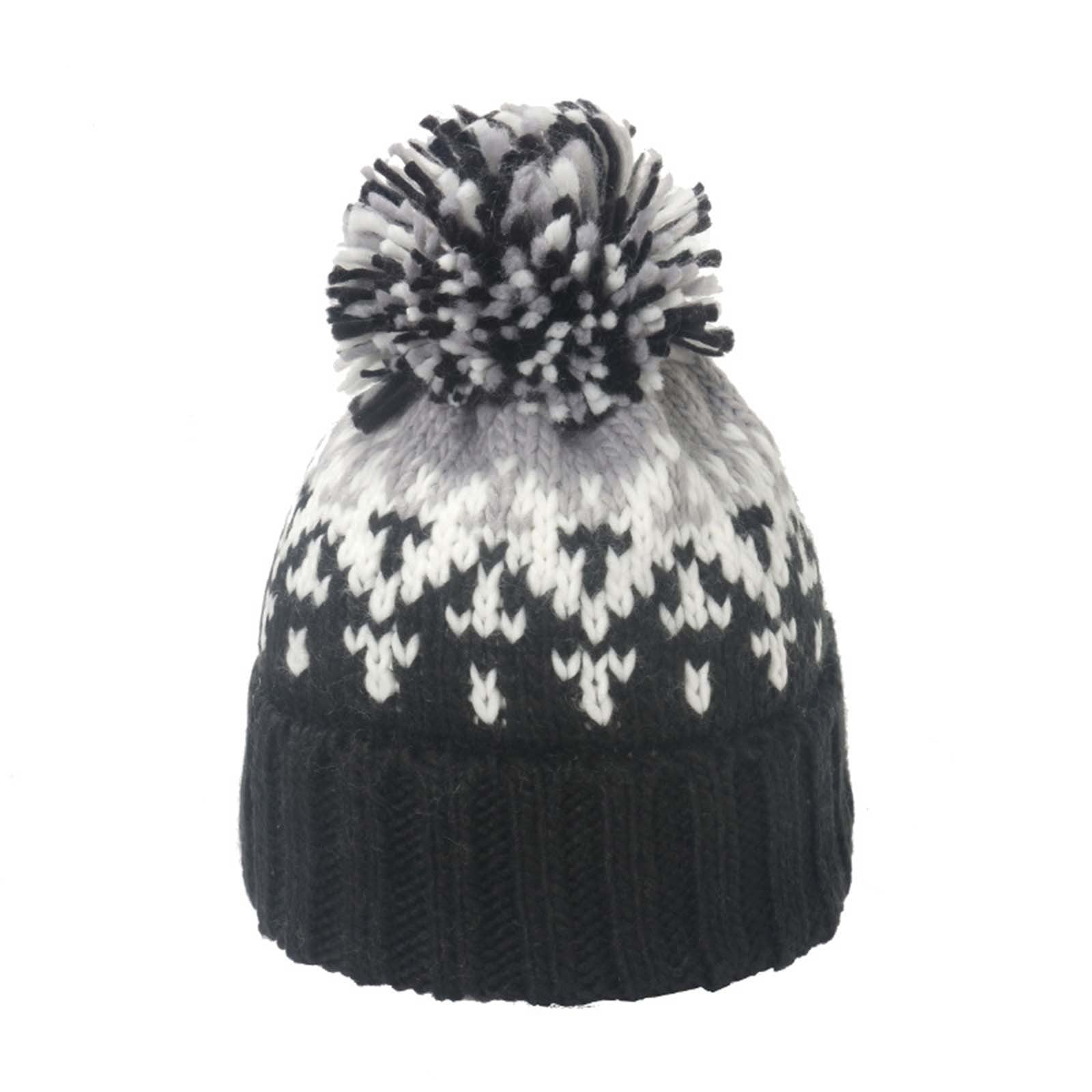Knit Beanie Hat for Women Fair Isle Patterns Soft Thick Warm Winter Pom ...