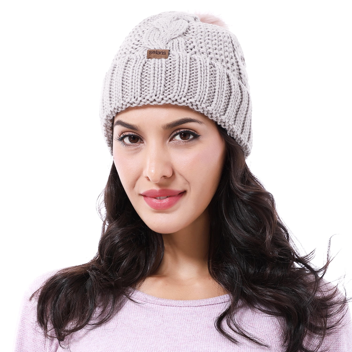 Solaris Knit Beanie Hat for Women and Men, Soft Acrylic, Fuzzy Pom Pom ...