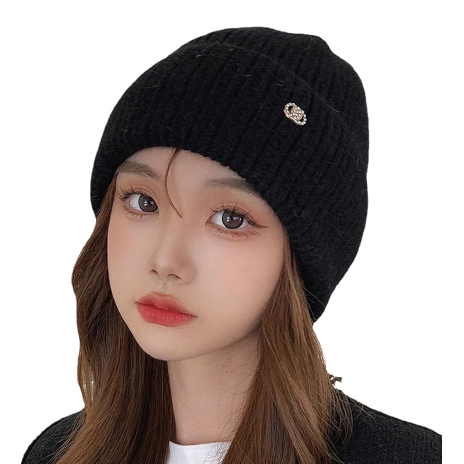 Knit Beanies for Women Soft Warm Stretchy Bonnet Hat Beret Roll up Edge ...