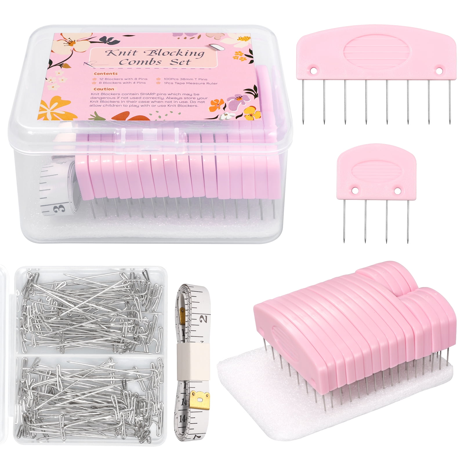 Knit Blocking Pins Kit,20Pcs Knit Blocking Combs,100 T-pins for ...