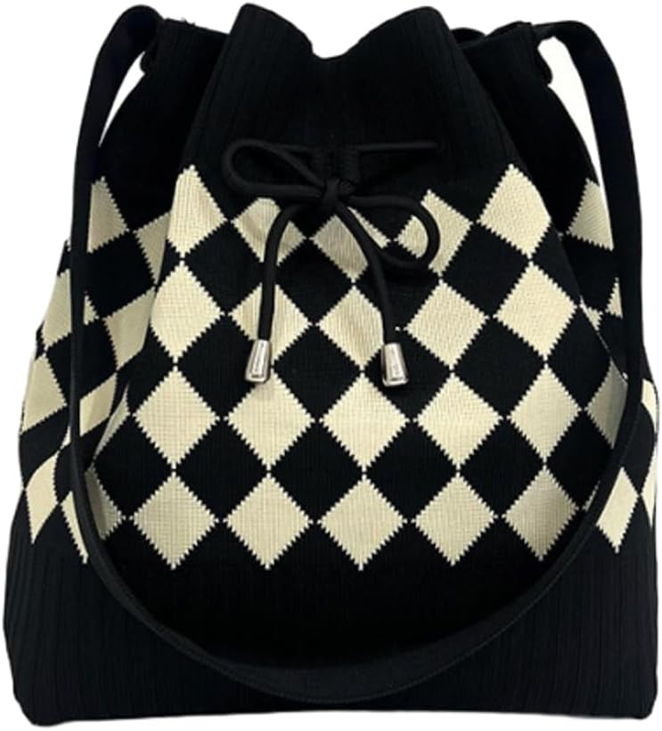 Knit Bucket Bag Women 2025 Trendy Spring Crochet Knitted Drawstring ...