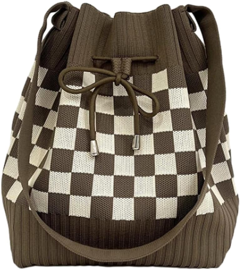 Knit Bucket Bag Women 2025 Trendy Spring Crochet Knitted Drawstring ...