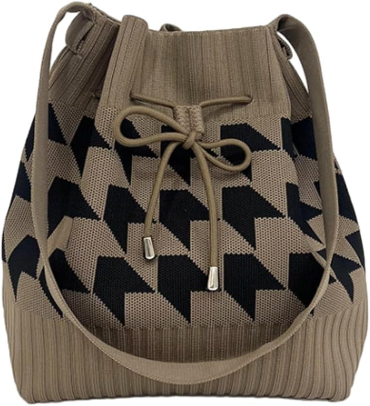 Knit Bucket Bag Women 2025 Trendy Spring Crochet Knitted Drawstring ...