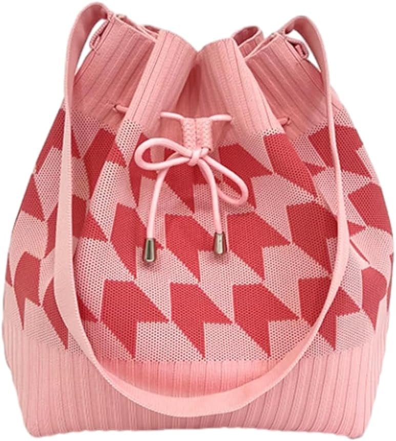 Knit Bucket Bag Women 2025 Trendy Spring Crochet Knitted Drawstring ...