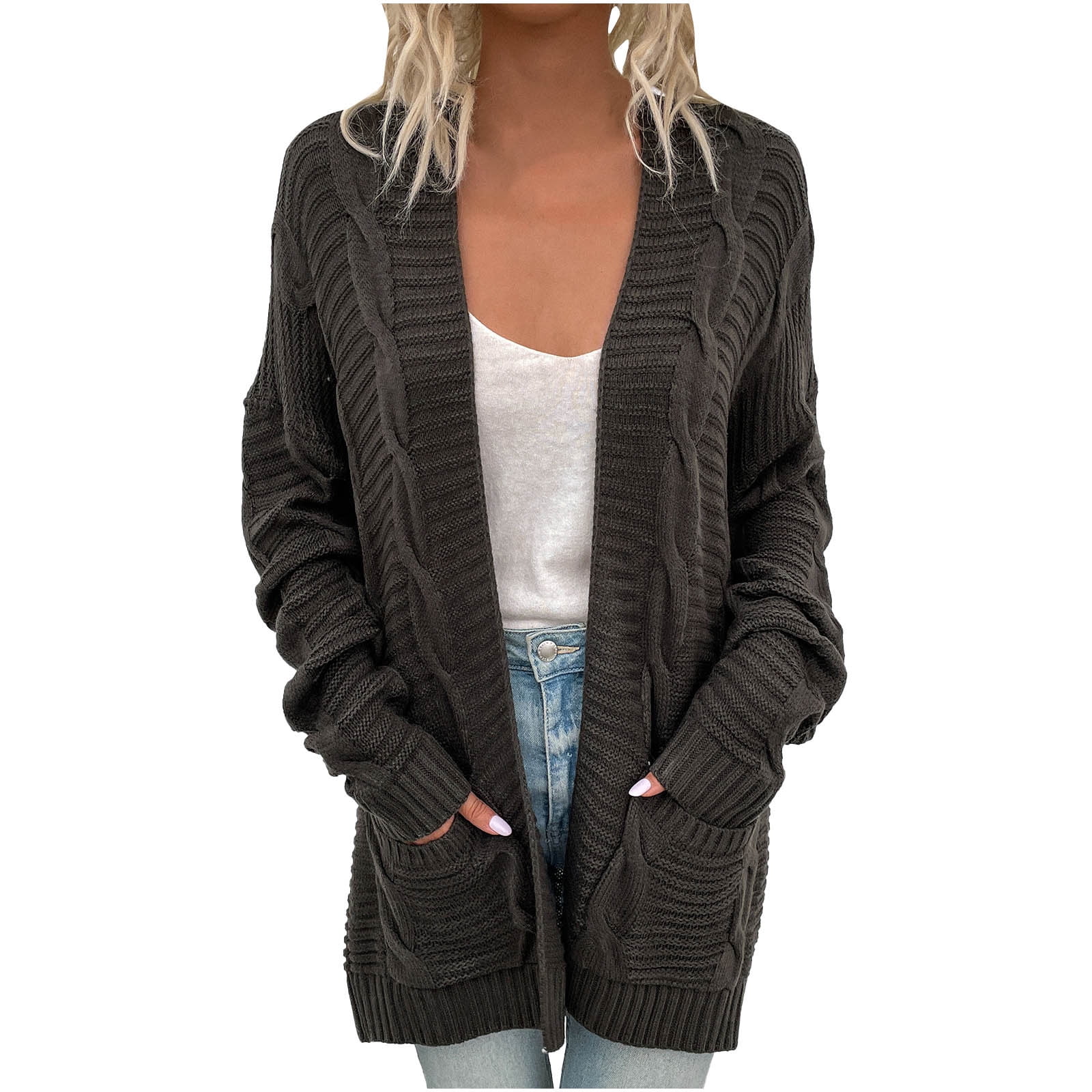 Knit Cardigans for Women Long Sleeve Open Front Sweaters Solid Color ...