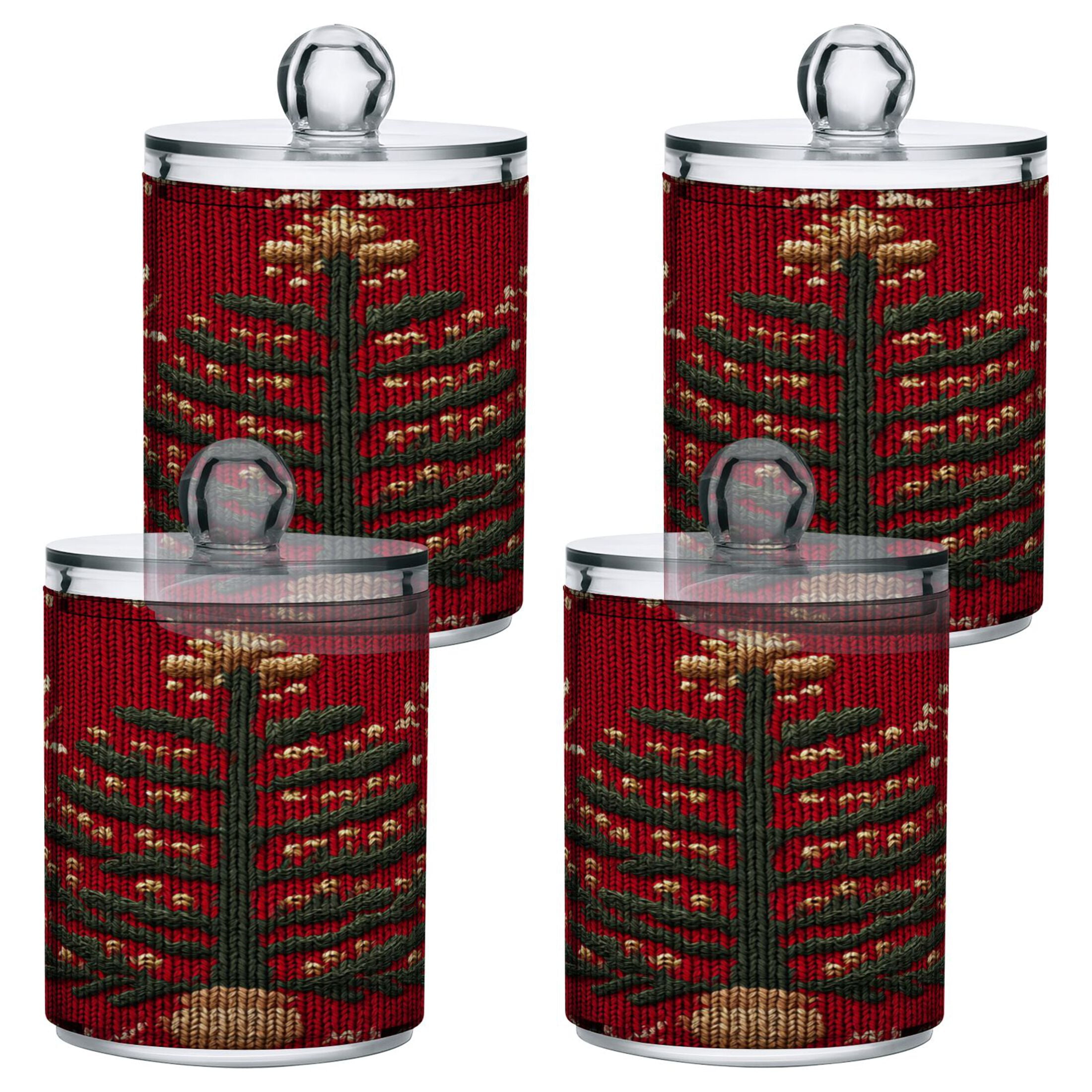 Knit Christmas Tree with Golden Leaves Translucent Plastic Cans Storage ...