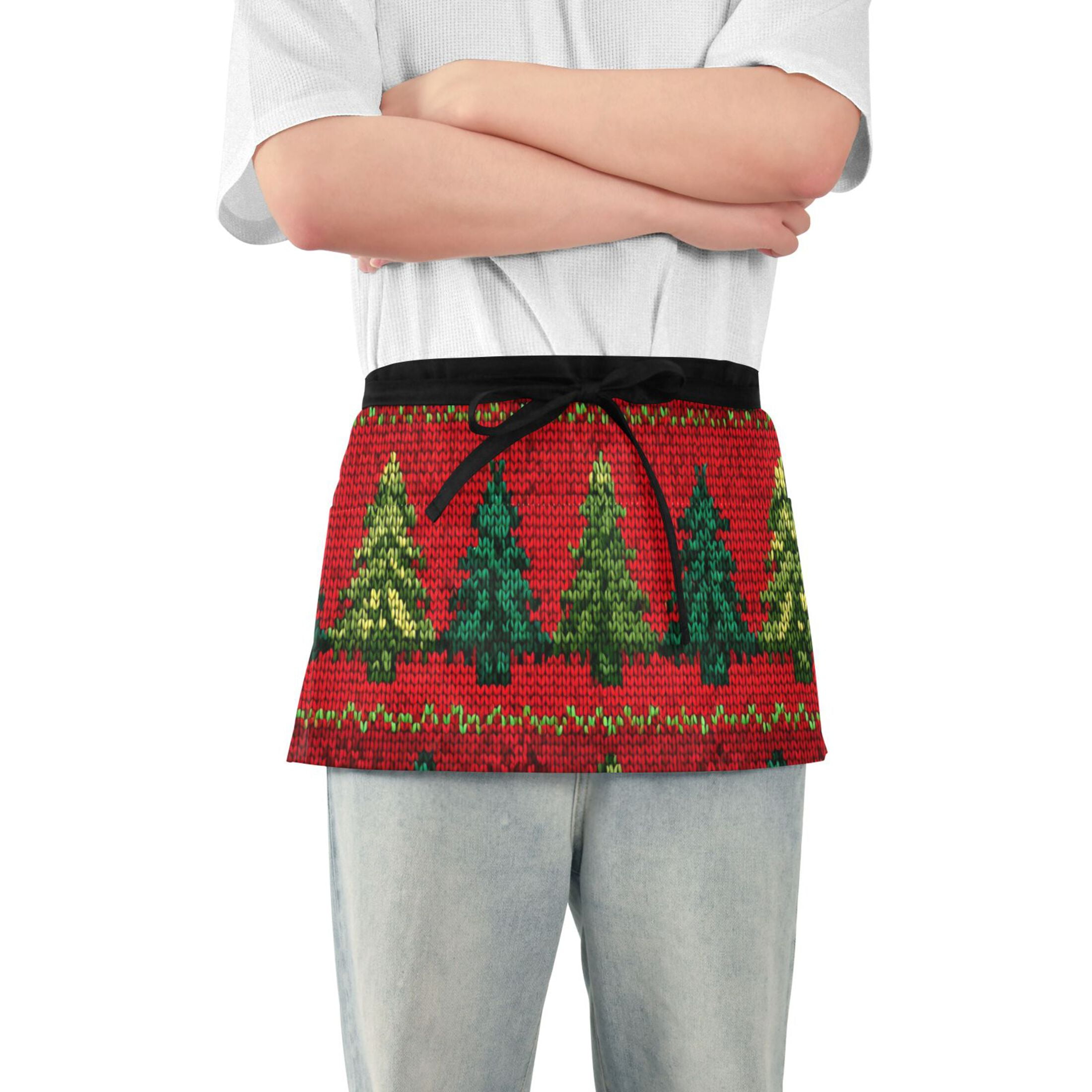 Knit Christmas Trees Short Server Apron with 3 Pockets for Unisex Chef ...