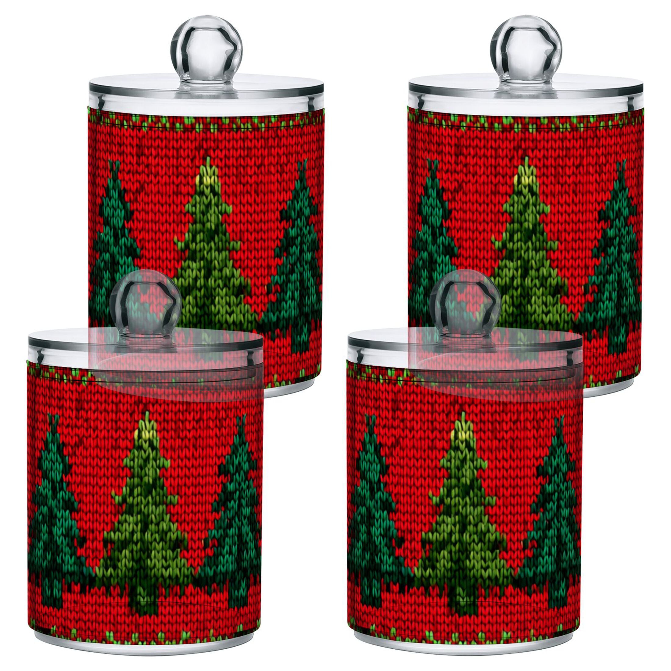 Knit Christmas Trees Translucent Plastic Cans Storage Canisters with ...