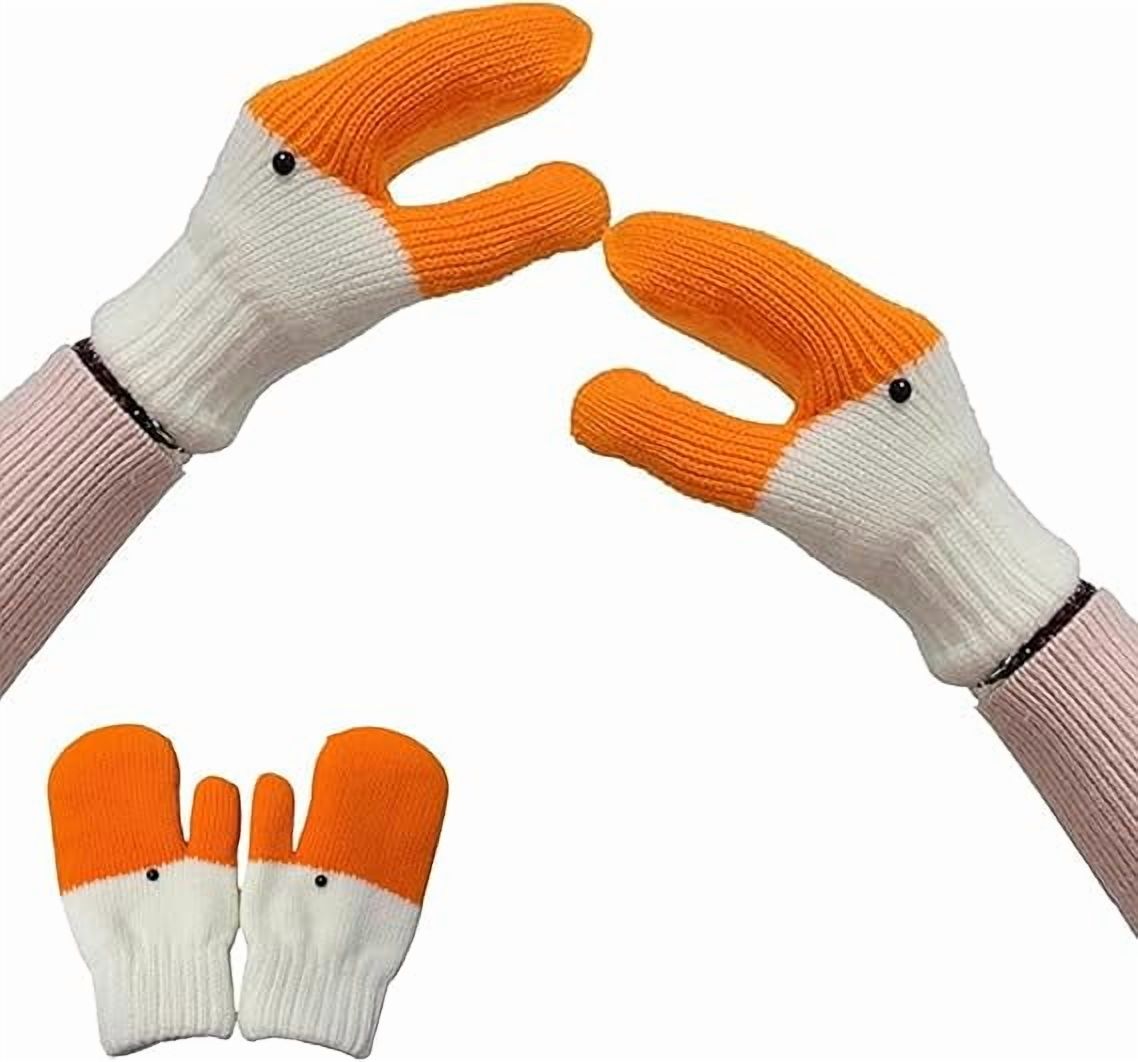Knit Duck Goose Winter Gloves, Cute Cartoon Goose Gloves, Warm Fleece ...