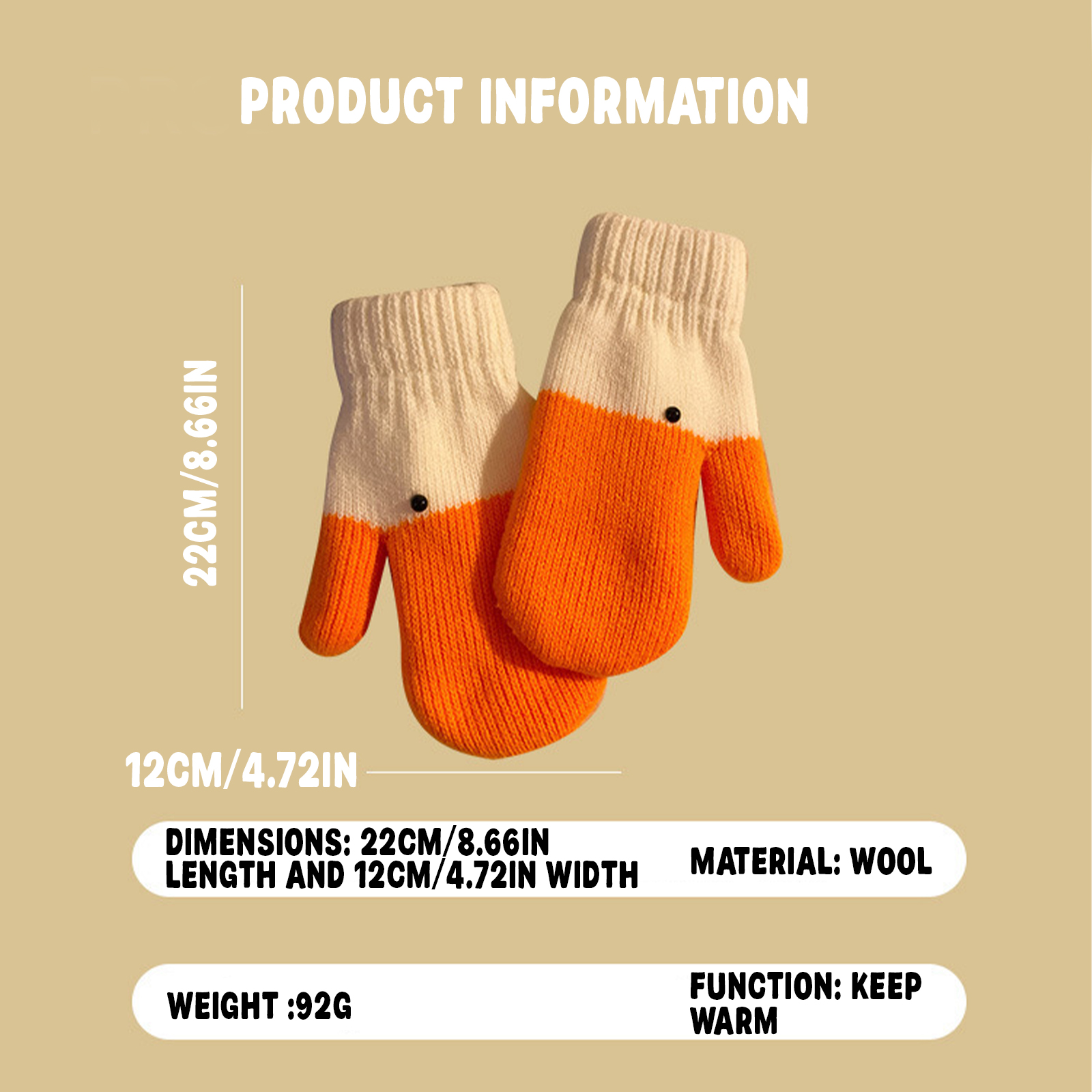 Knit Duck Goose Winter Gloves, Cute Cartoon Goose Gloves, Warm Fleece ...