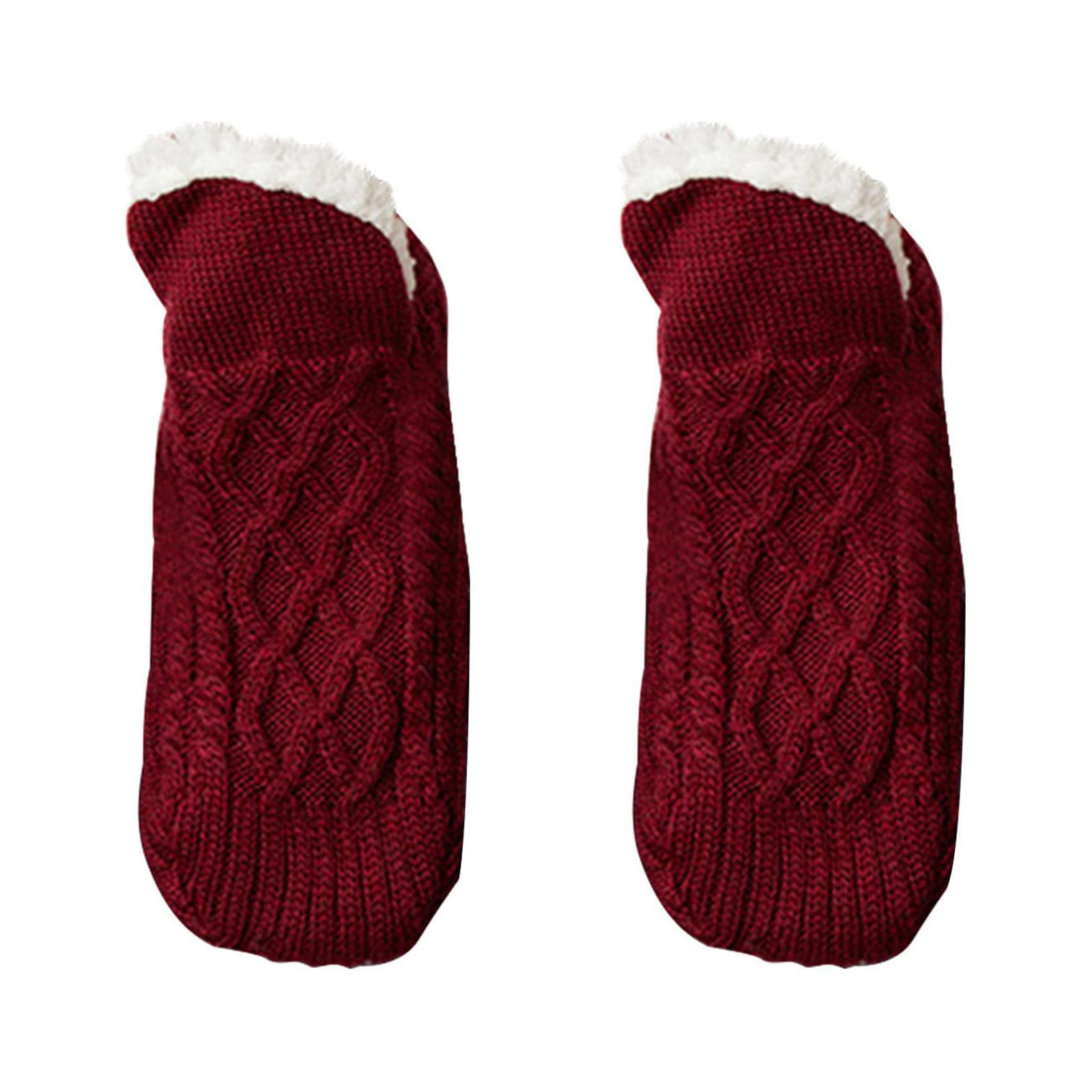Knit Fleece Indoor Slipper Socks for Women, Non-slip Thicken Warm Home ...