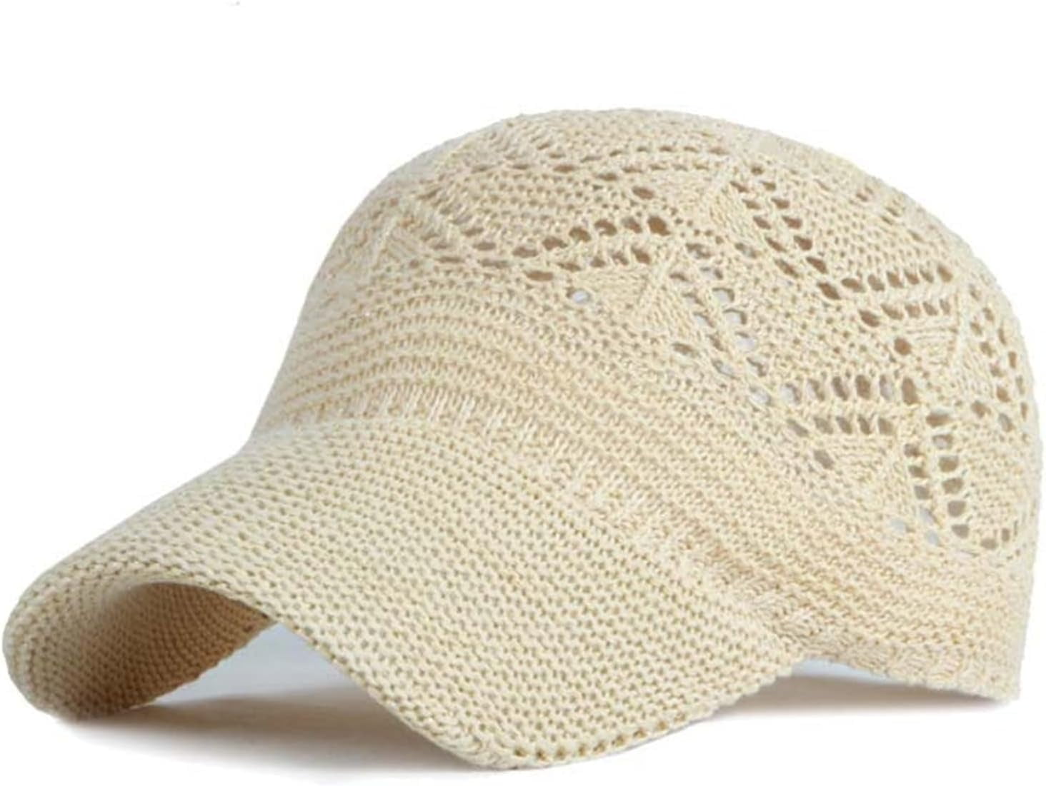 Knit Floral Crochet Packable Knit Baseball Cap Lightweight Cutout ...