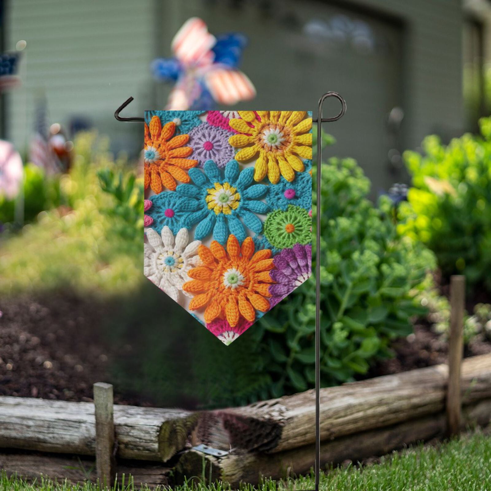 Knit Flowers Garden Flag 18" x 12.5" Double Sided Yard Lawn Outdoor ...
