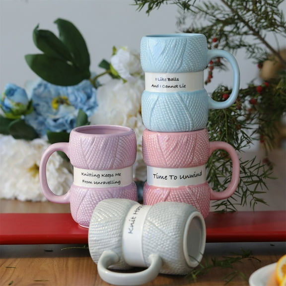 Knit Happens Mug | Funny Knitting Yarn Ball Ceramic Coffee Cup ...