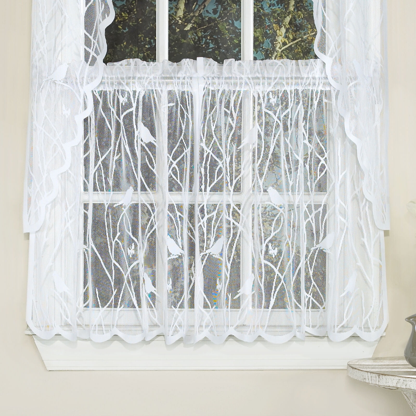 Knit Lace Bird Motif Kitchen Window Curtain Tiers, Swags or Valance ...