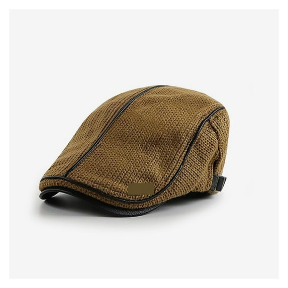 Knit Newsboy Cap PU Leather Flat Cap Adjustable Beret Cap Newsies Hat ...