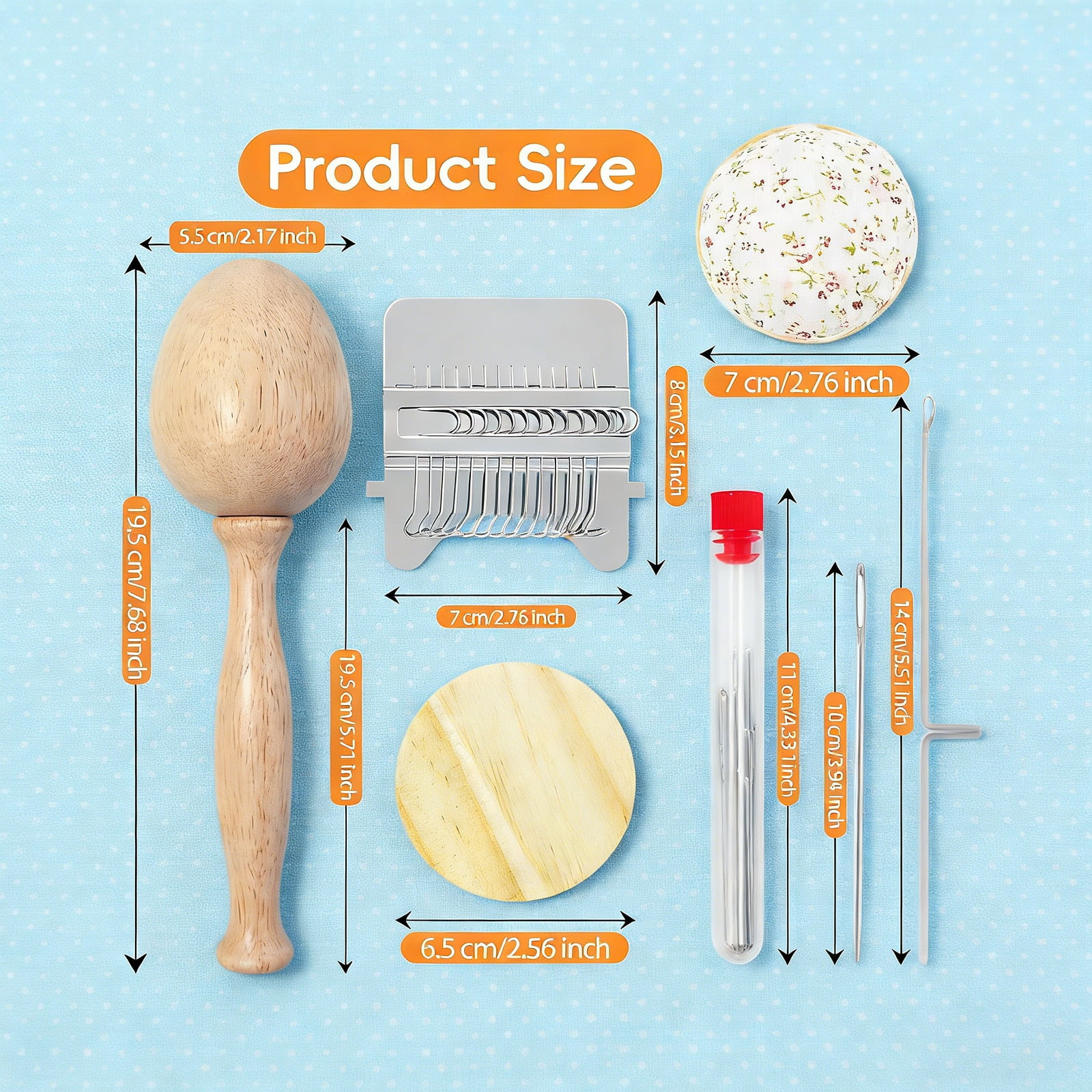 Knit Patch Darning Kit - Mini Darning Loom with 14 Hooks, 14 Large Eye ...