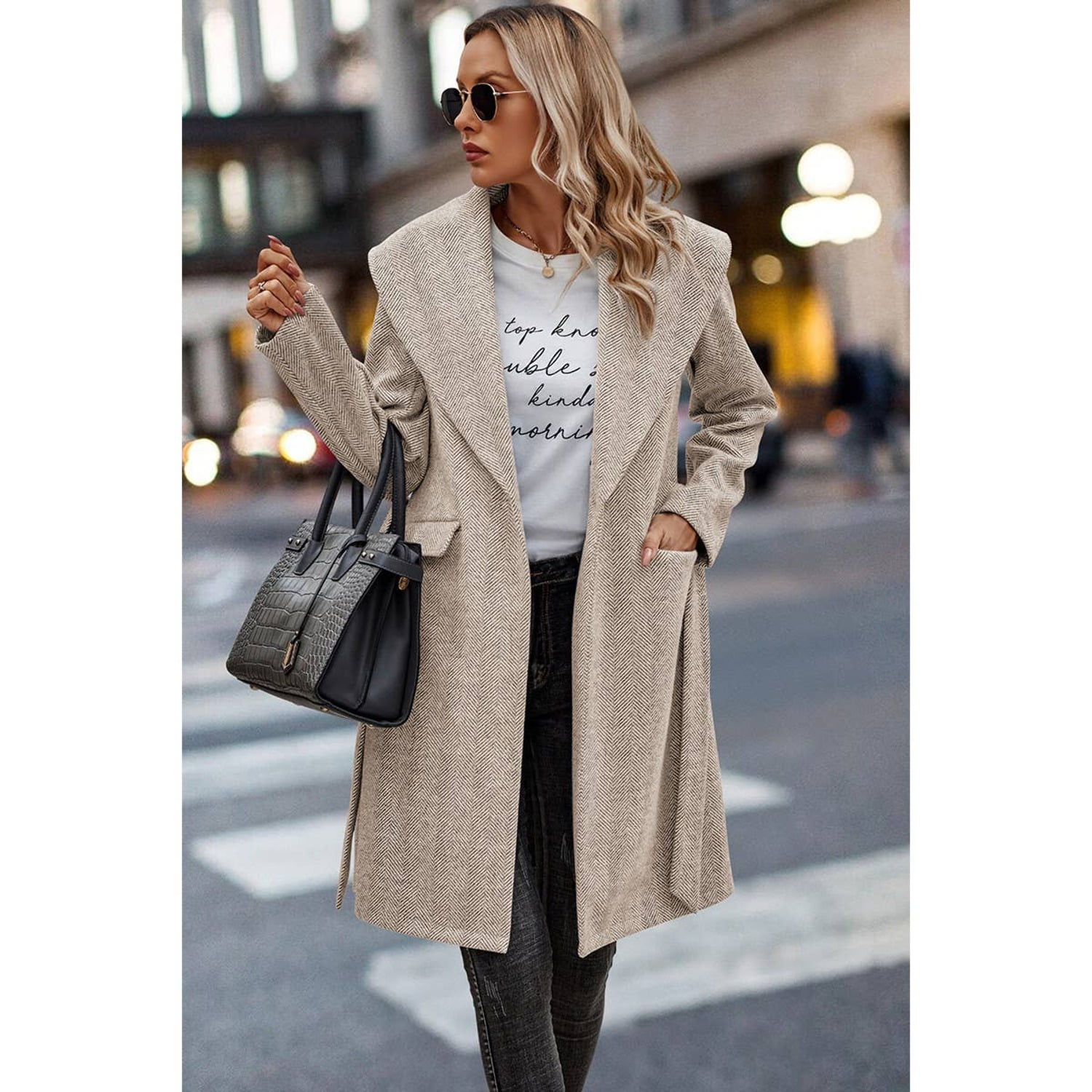 Knit Single Breasted Belted Open Front Long Body Coat - Walmart.com