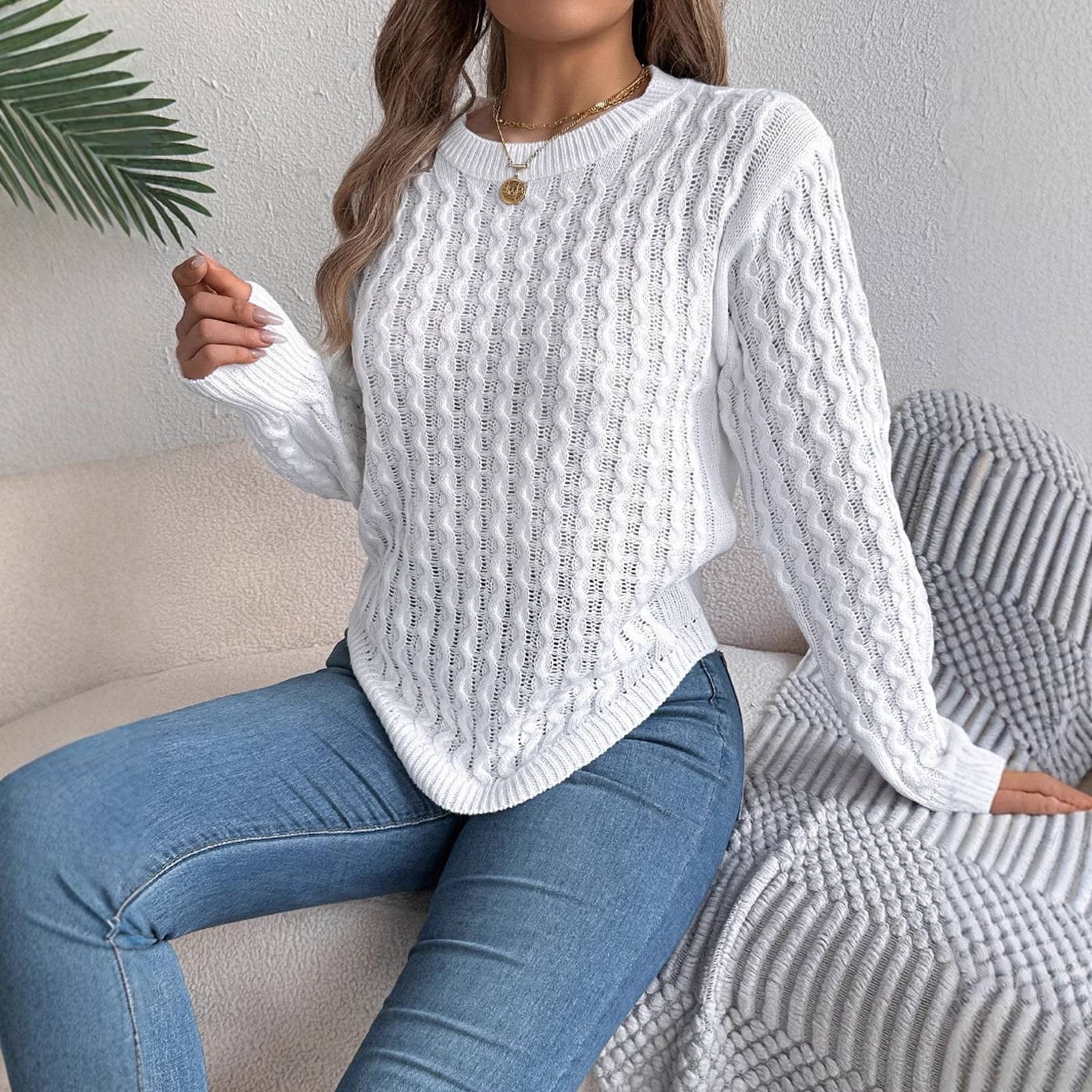Knit Sleeve Sweater For Women Fall Winter Casual Solid Color Irregular ...