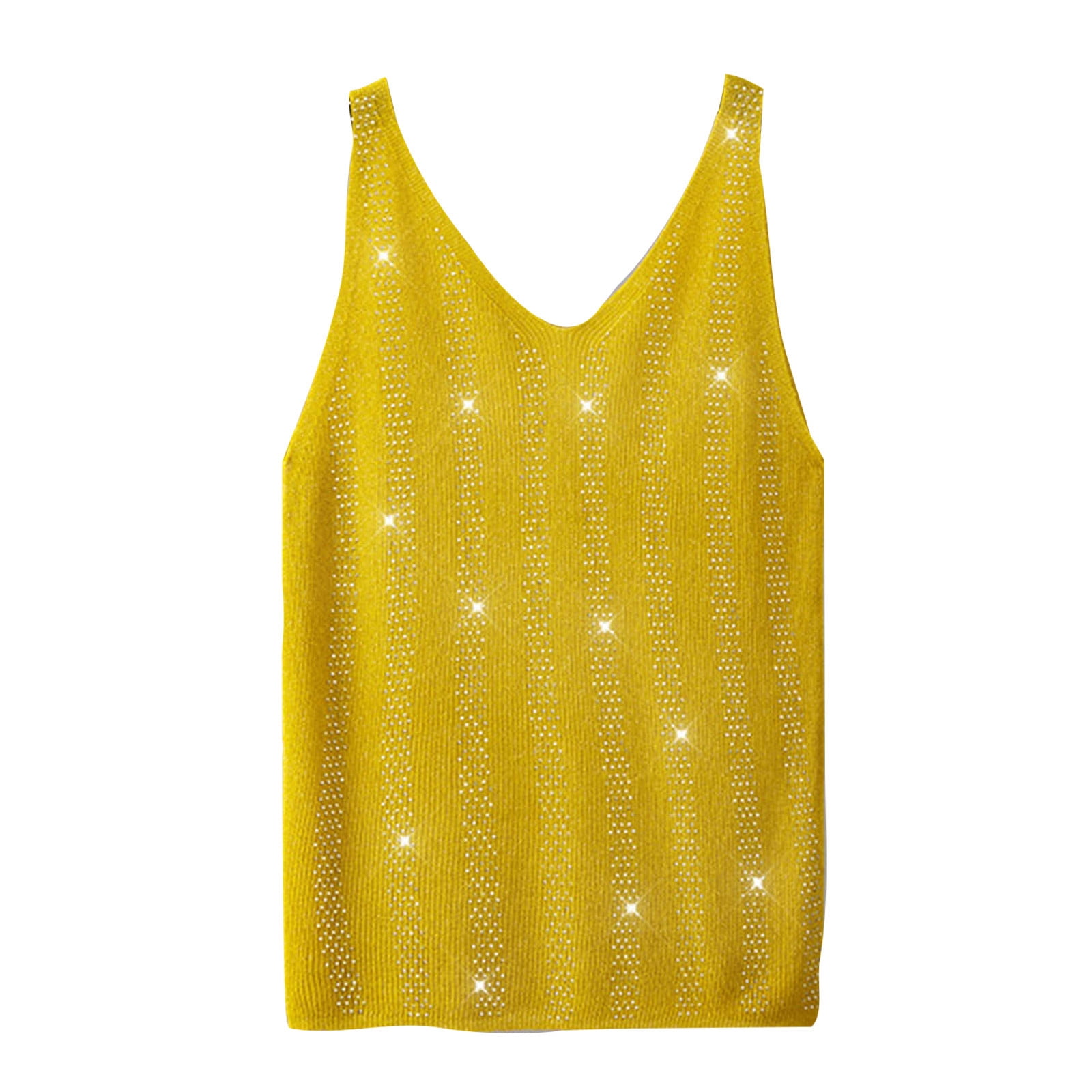 Knit Tank Tops for Women Sexy Rhinestone Hollow Sleeveless T-Shirts ...