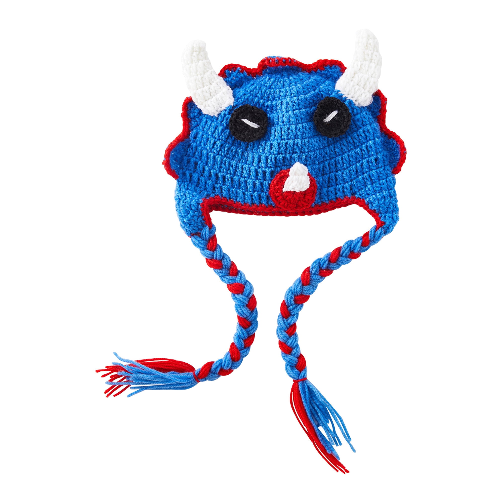 Knit Triceratops Beanie with Braids Funny Dinosaur Crochet Cap Costume ...