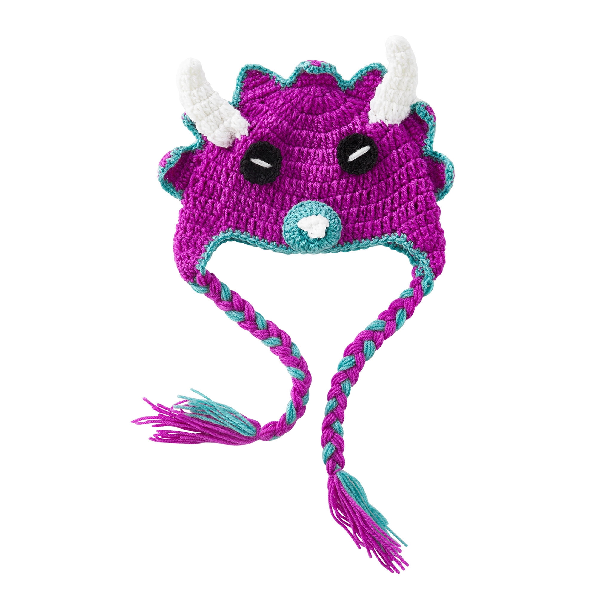 Knit Triceratops Beanie with Braids Funny Dinosaur Crochet Cap Costume ...