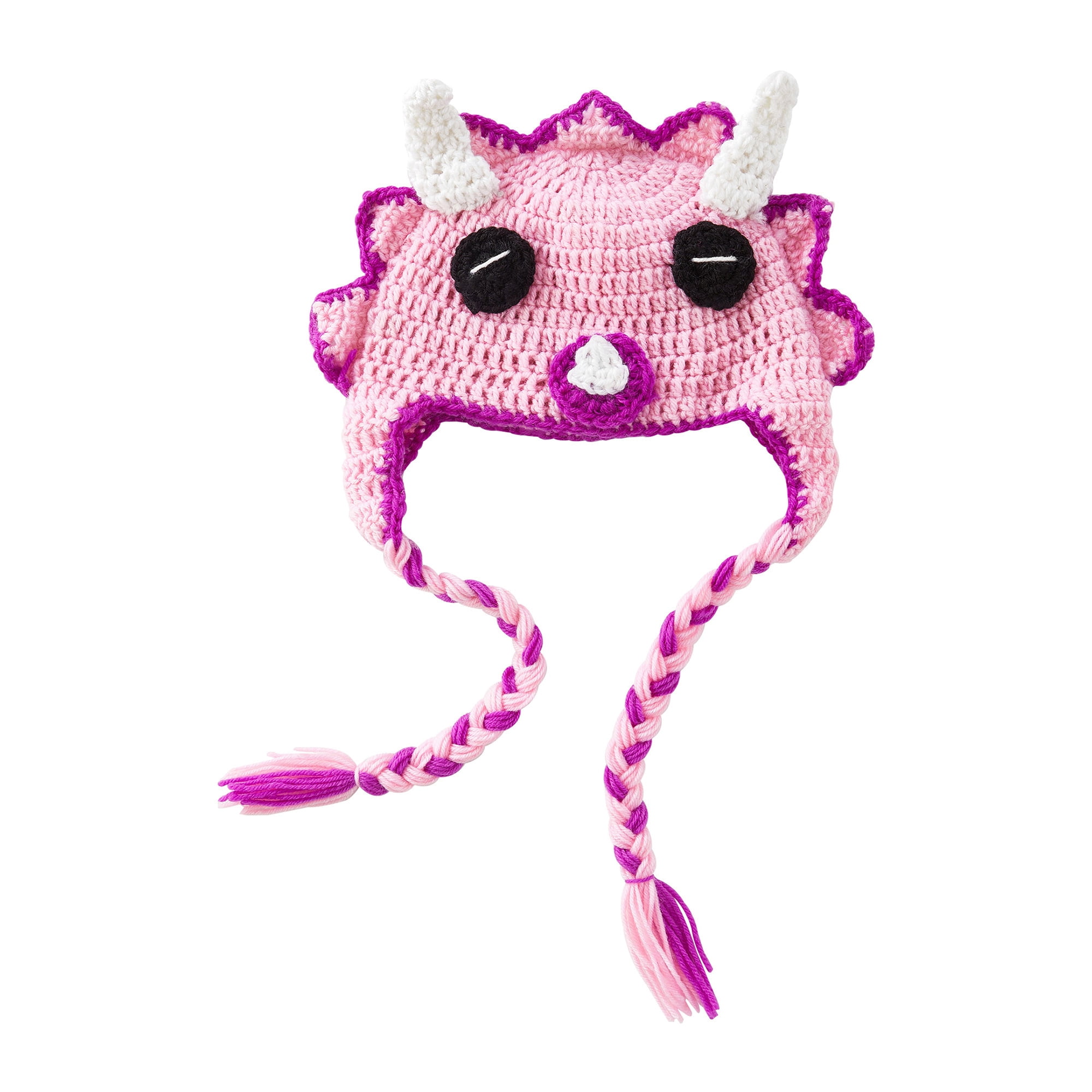 Knit Triceratops Beanie with Braids Funny Dinosaur Crochet Cap Costume ...