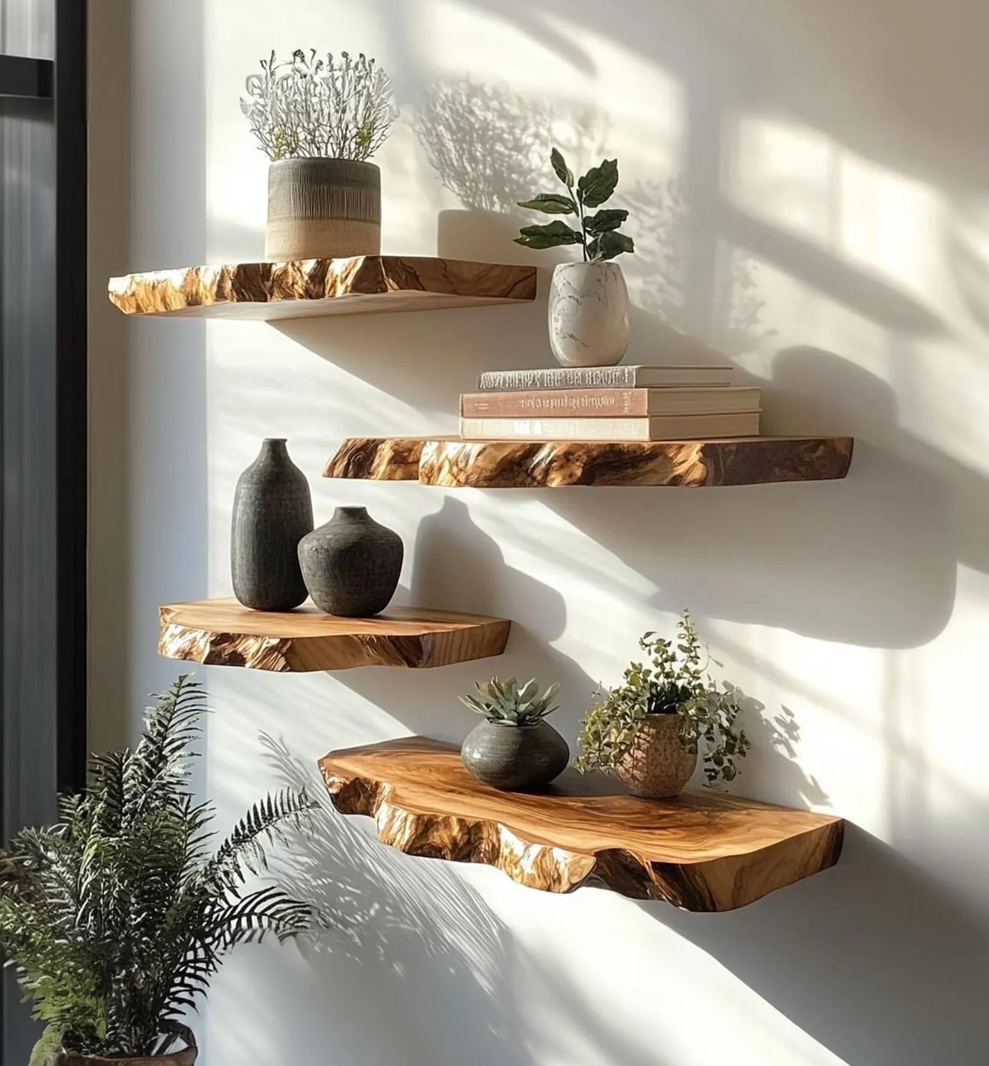 KnittWorld Floating Shelves Live Edge Shelf Teak Wood Hanging Book for ...
