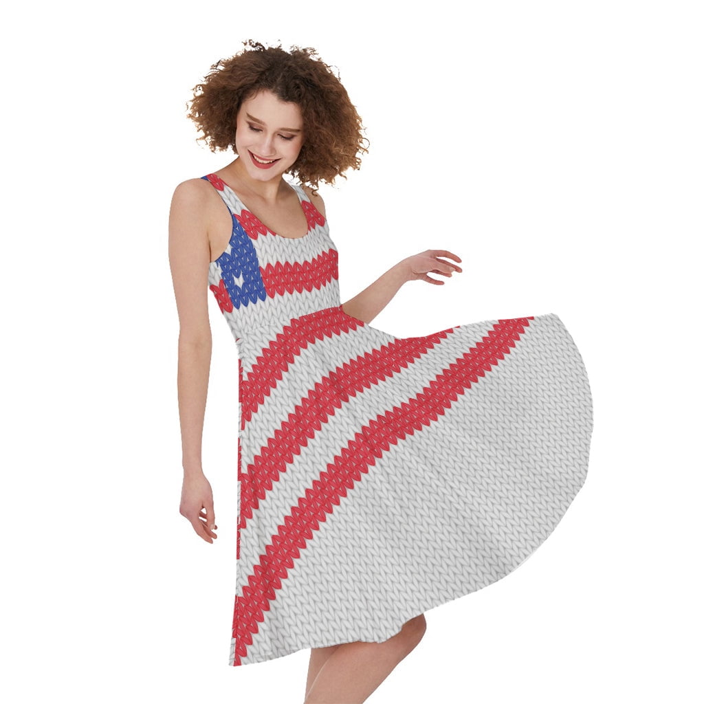 Knitted American Flag Print Sleeveless Knee Length Dress, American Flag ...