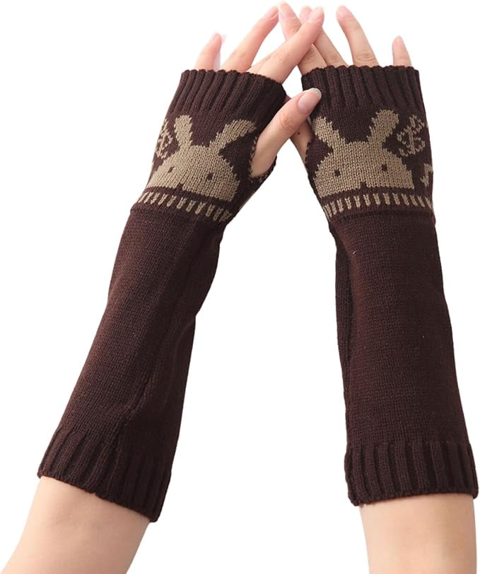 Knitted Arm Warmer Cute Bunny Fingerless Gloves, Kawaii Wrist Warmers ...