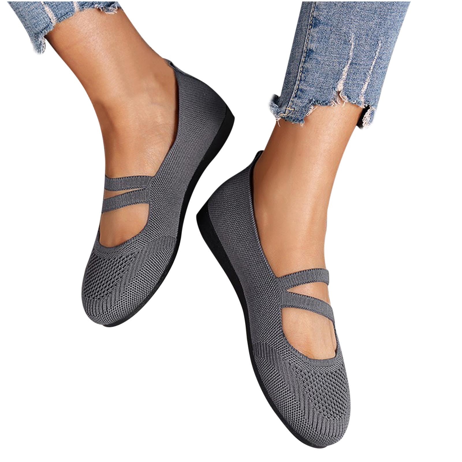 Knitted Ballet Flats for Women Ladies Round Toe Strappy Comfortable ...
