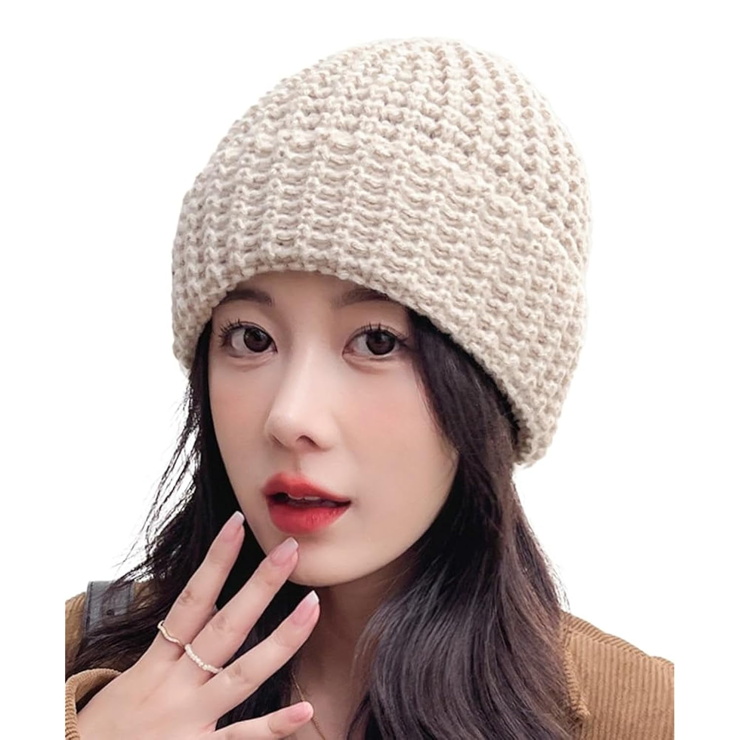 Knitted Beanies for Women Fisherman Beanie Roll Up Edge Bonnet Skull ...