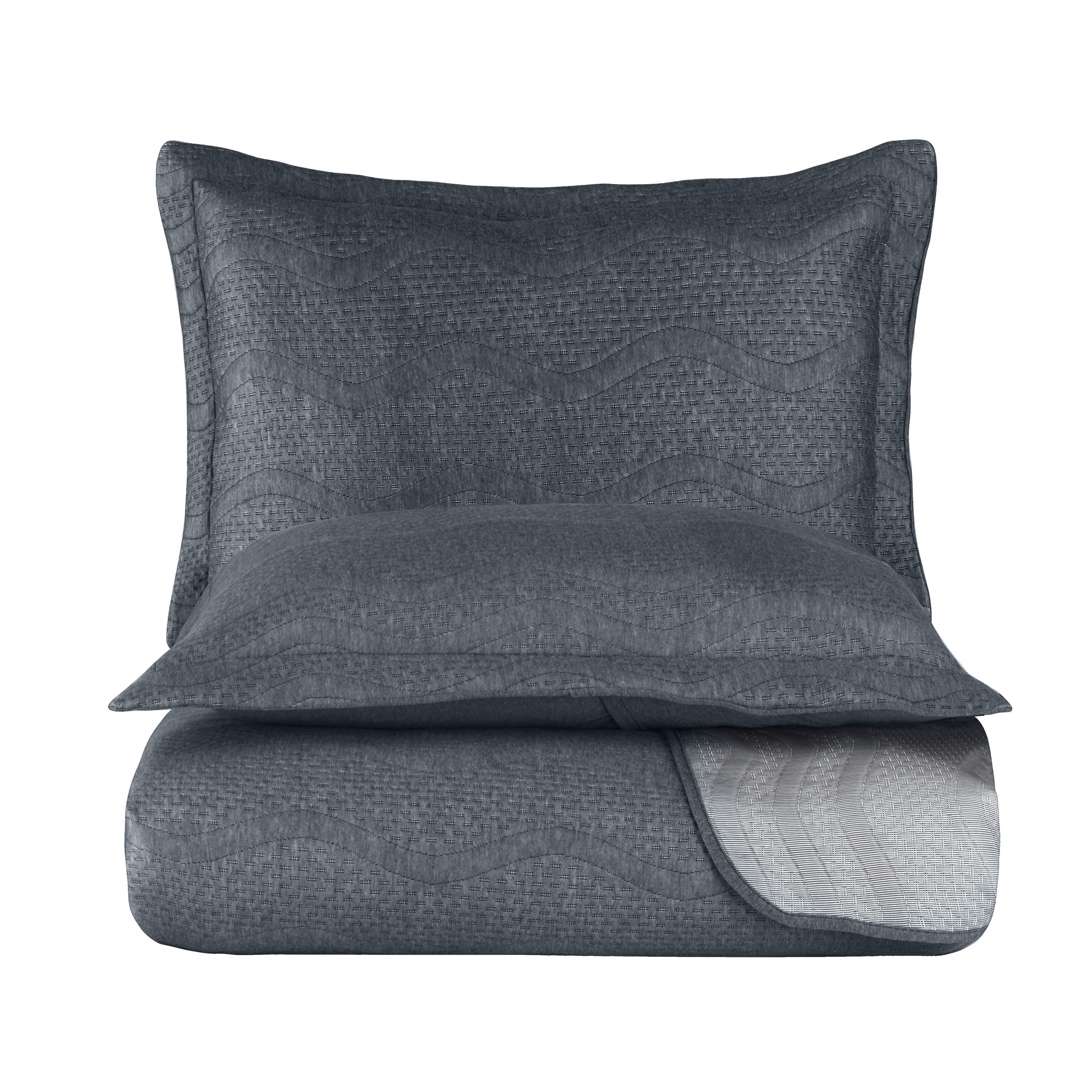 Knitted Bedspread Set, Wavy Dashed Lines 3-Piece Detailed Quilt with ...