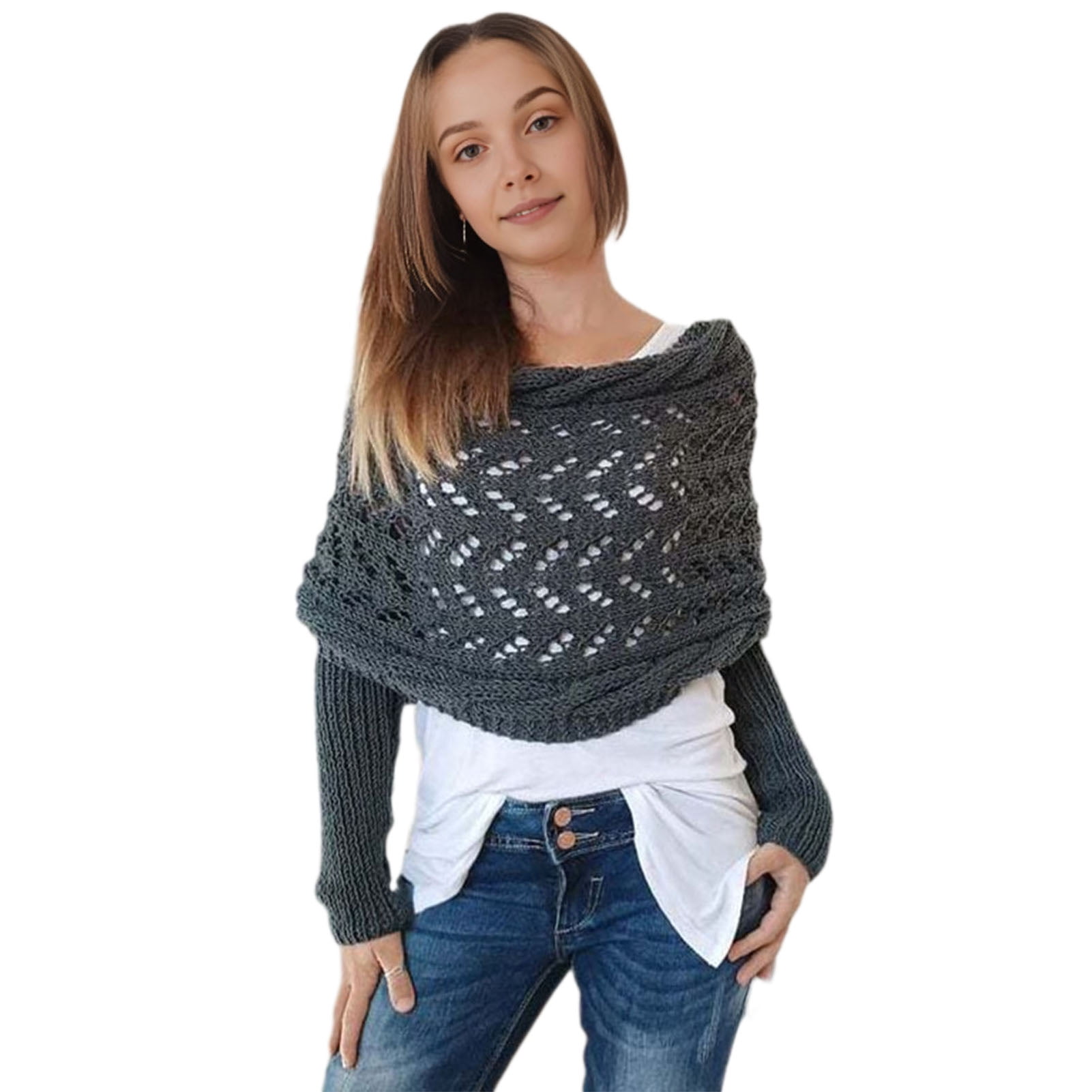 Knitted Cable Wrap Scarf with Sleeves Soft Bohemian Style Shawl Scarf ...