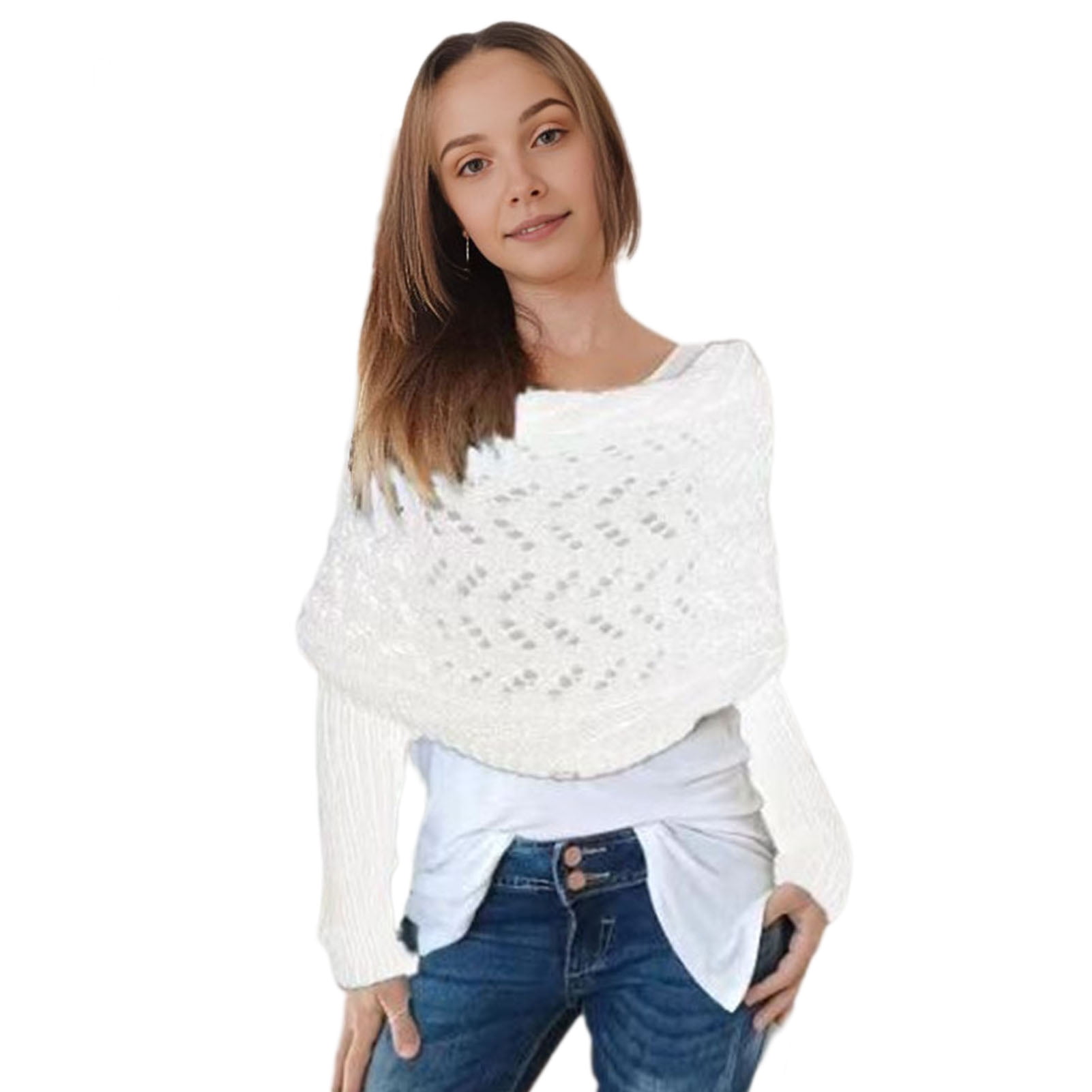 Knitted Cable Wrap Scarf with Sleeves Soft Bohemian Style Shawl Scarf ...