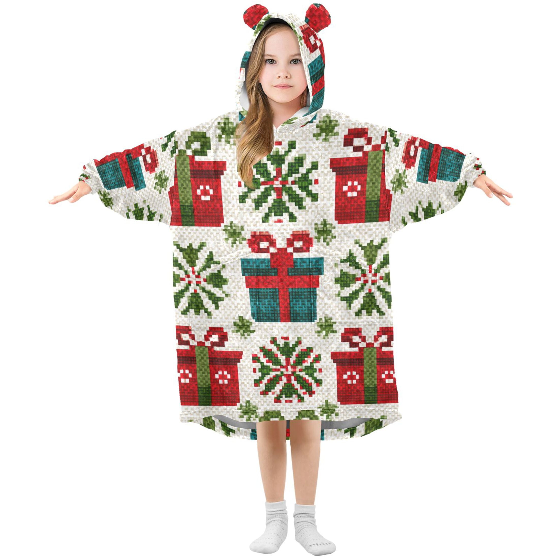 Knitted Christmas Gifts Leaves Flannel Wearable Blankets Hooded Design ...