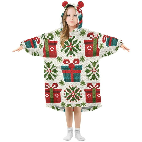 Knitted Christmas Gifts Leaves Flannel Wearable Blankets Hooded Design ...