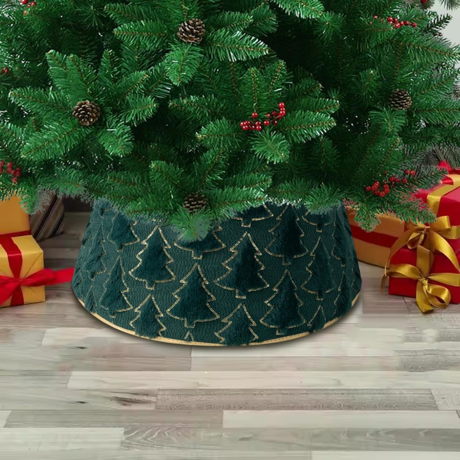 Knitted Christmas Tree Collar 2025, Cream White Crochet Tree Skirt ...
