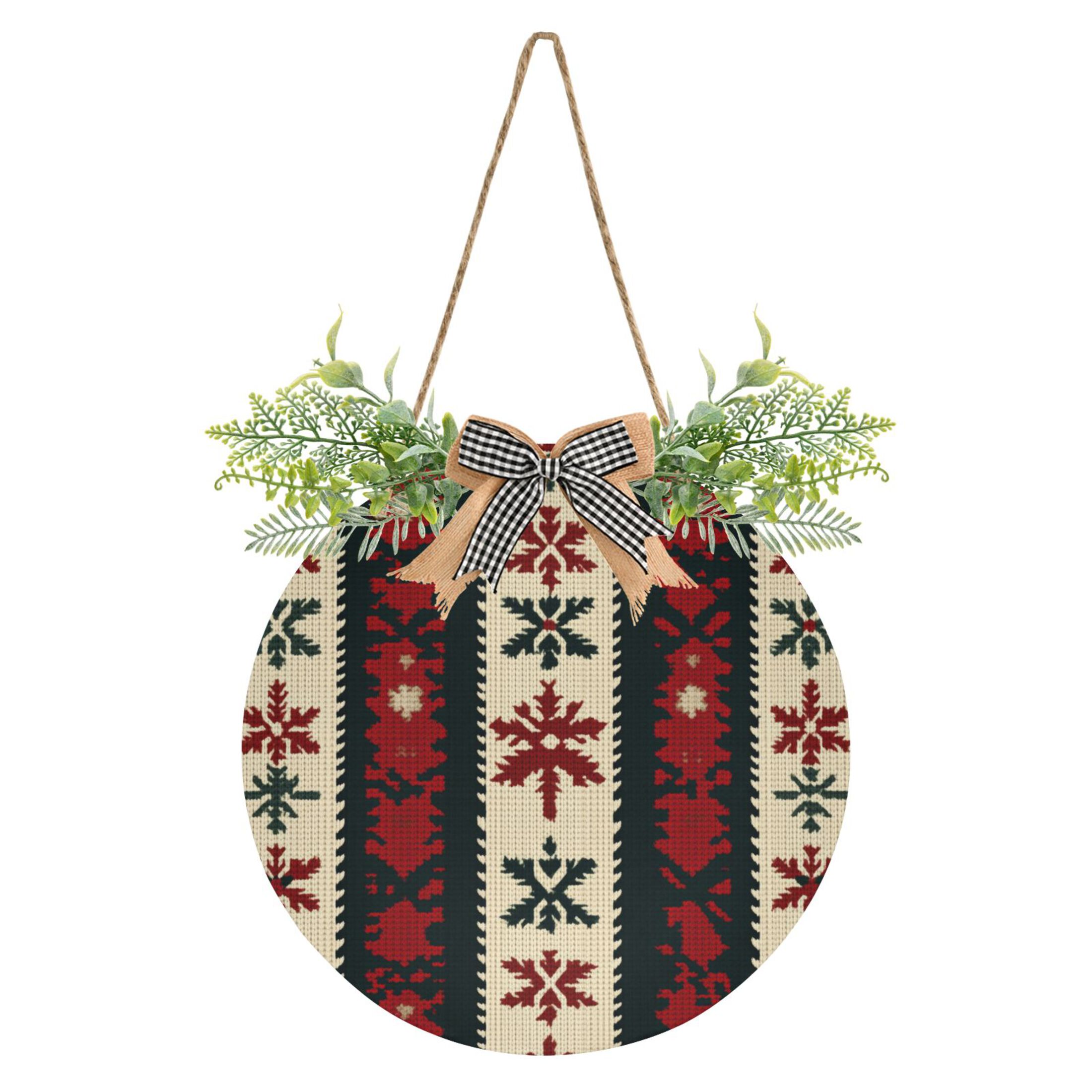 Knitted Christmas Trees Vertical Stripes Circular Door Plate Welcome ...