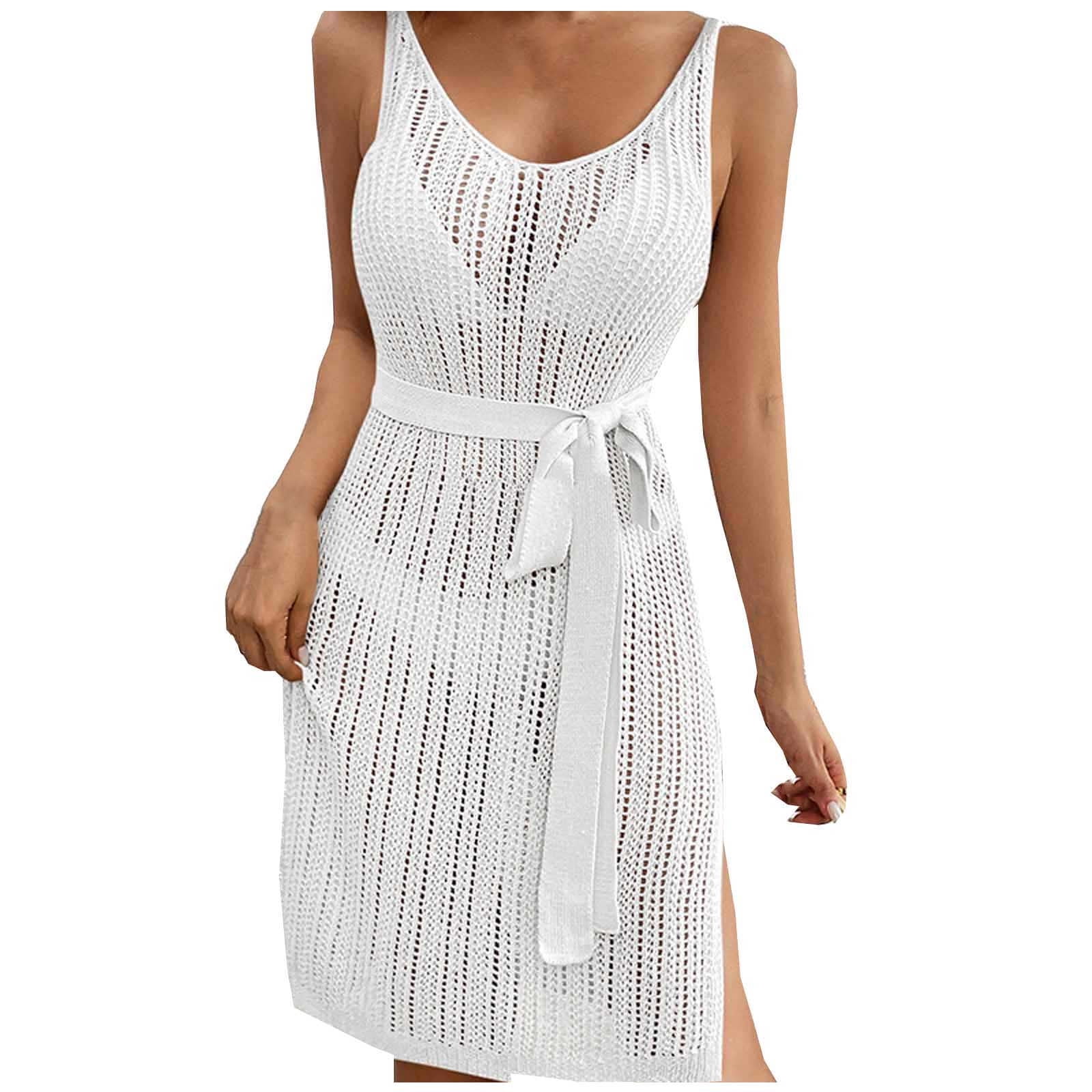 Knitted Crochet Cover Ups for Swimwear Women Crew Neck Sleeveless Sexy ...