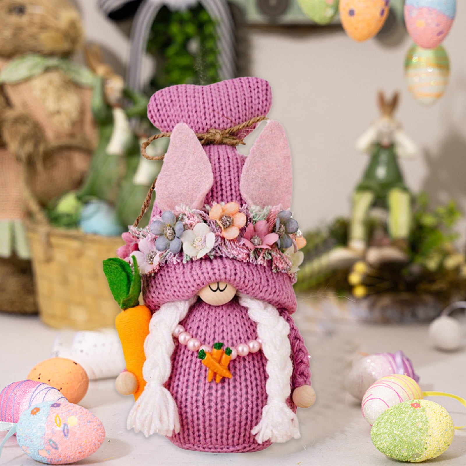 Knitted Easter Bunny Doll Decor, Rudolph Carrot Themed Plush Bunny for ...