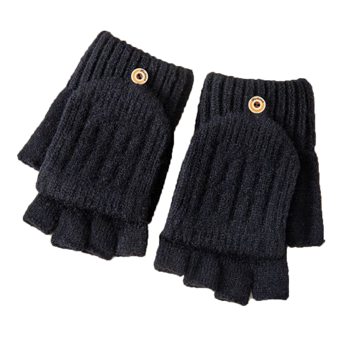Knitted Fingerless Flip Gloves Winter Warm Gloves for Men Women Unisex ...