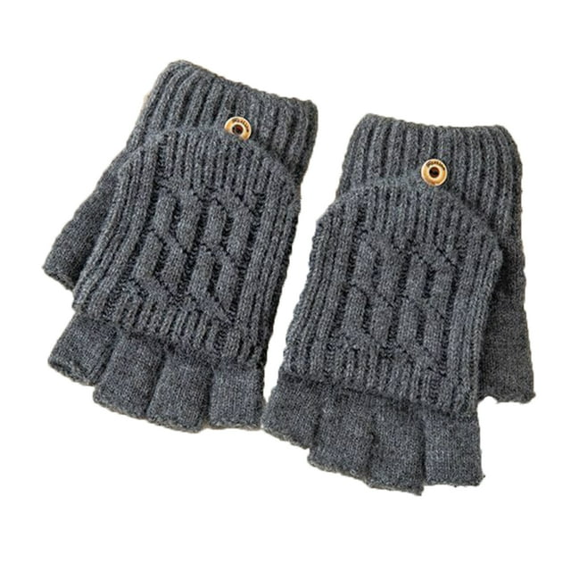 Knitted Fingerless Flip Gloves Winter Warm Gloves for Men Women Unisex ...