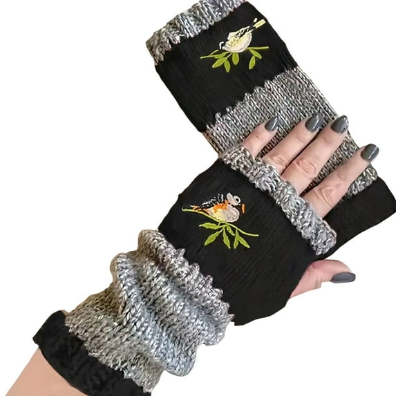 Knitted Fingerless Gloves – Black and Gray Splicing,Soft Warm Winter ...