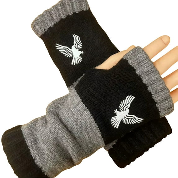 Knitted Fingerless Gloves – Black and Gray Splicing,Soft Warm Winter ...