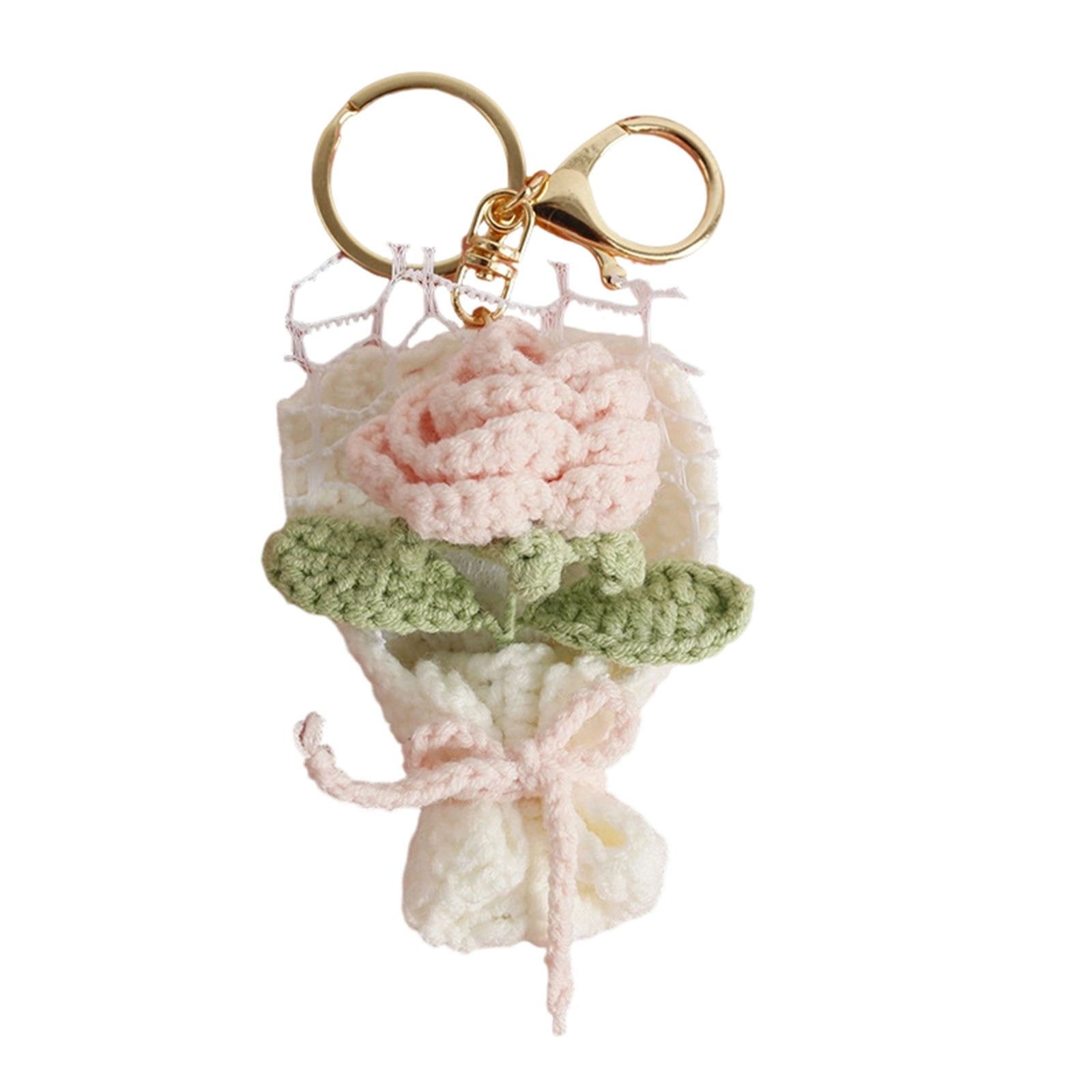 Knitted Floral Keychain Crochet Bouquets Key Rings Pendant Key Holder ...
