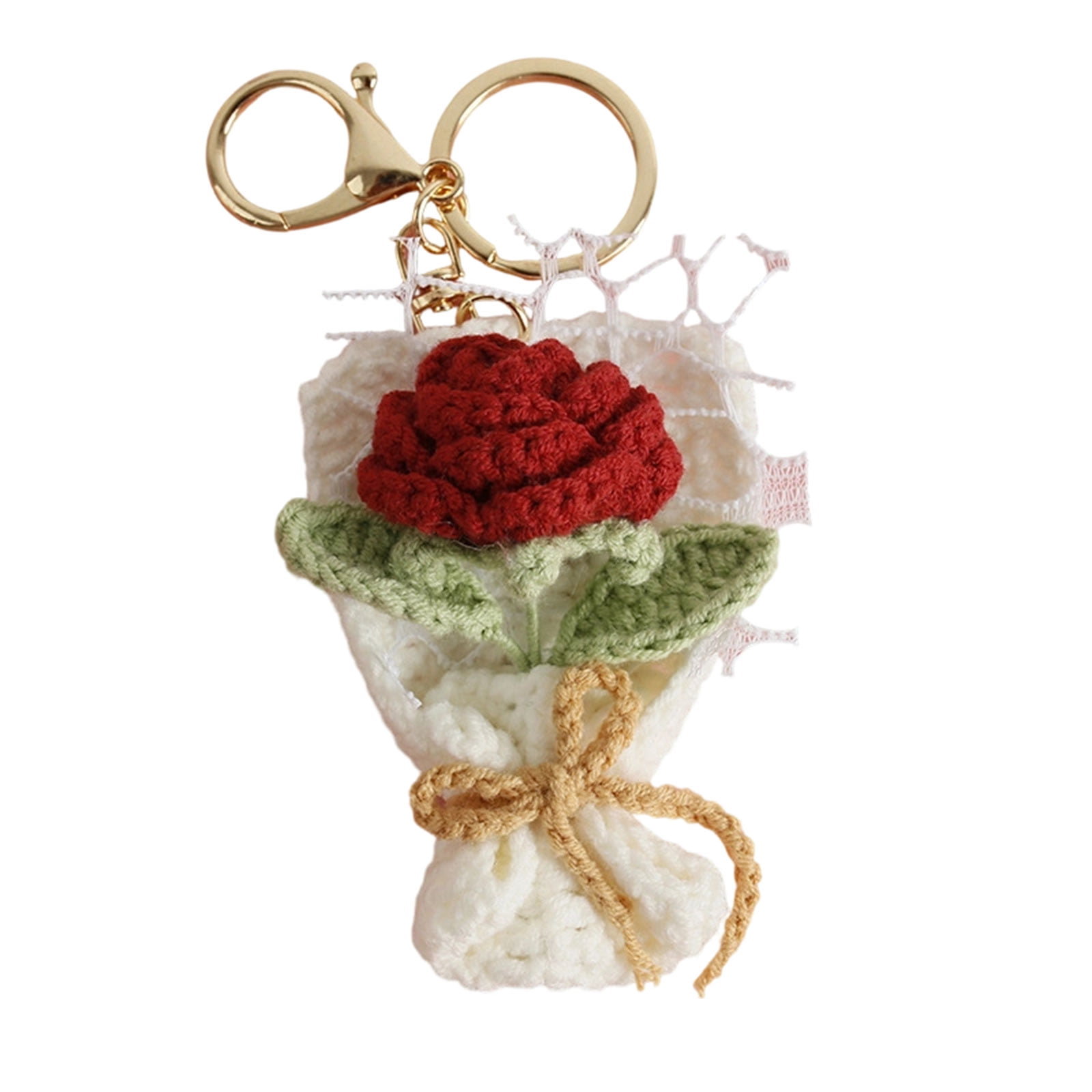 Knitted Floral Keychain Crochet Bouquets Key Rings Pendant Key Holder ...