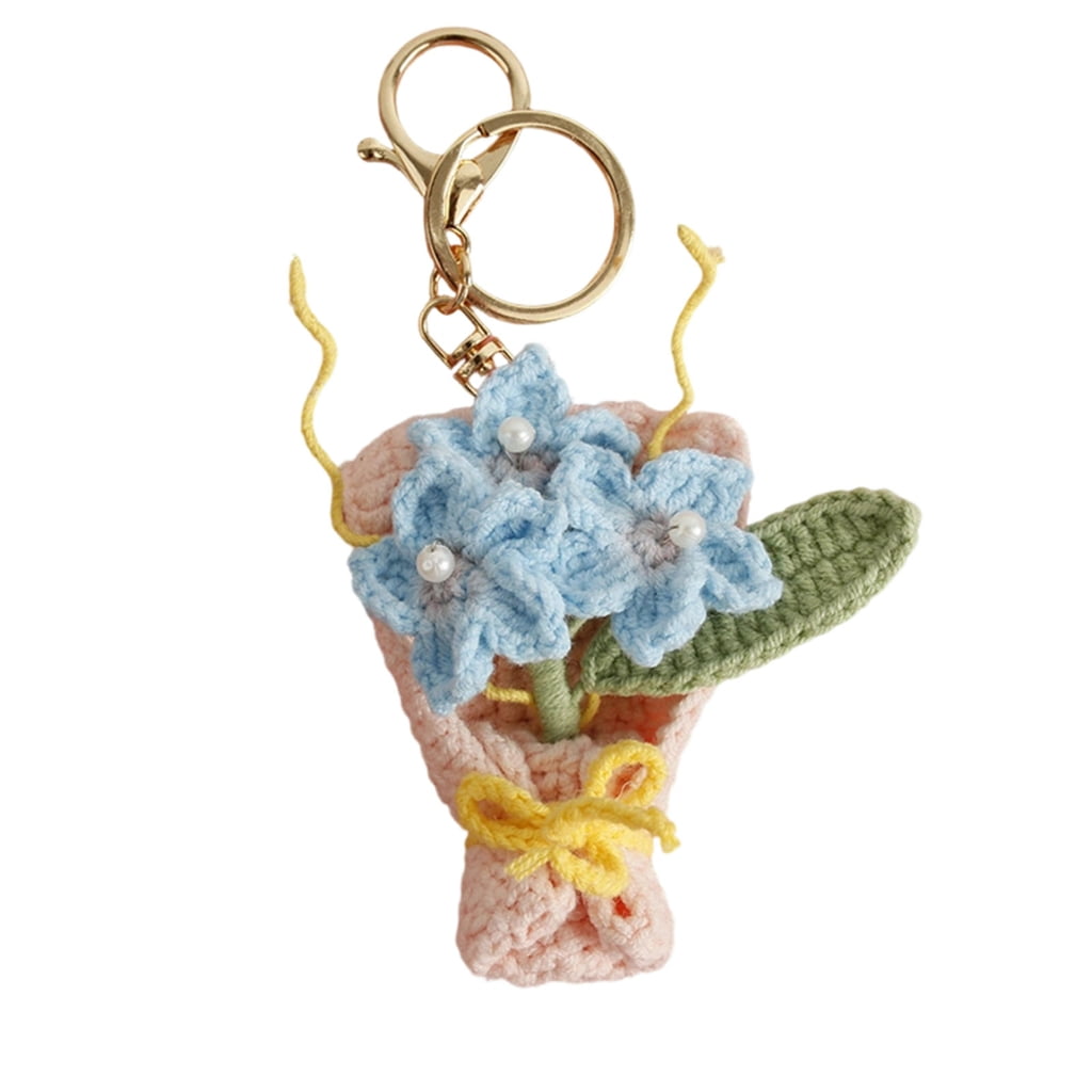Knitted Floral Keychain Crochet Bouquets Rings Pendant Holder For ...